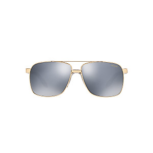 Versace Man Sunglasses Gold Frame, Dark Grey Mirror Silver Polarized Lenses, 59MM