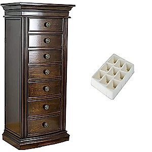 Hives and Honey Landry Jewelry Armoire, 18W x 12.5D x 40H, Walnut & Earring Tray Inserts (4 Pack) Jewelry Storage, Sand (9006-905)