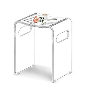 LFTYTUO Acrylic Anti-Skip Shower Bench, Clear Shower Stool for Inside Shower, Modern Shower Chair with Curved Seat & Water Leaking Hole 300LBS Weight Capacity