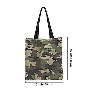 Moslion Green Camouflage Canvas Bags Camo Print JungleTote Bags Laptop Bags Large Bulk Reusable for Women Men Work Study 15x16 Inch
