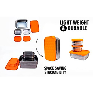 US FIVESTAR Stainless Steel Snack Containers with Silicone Lids Set of 3-Stainless Steel Food Container –Perfect Metal Lunch Snack Container Leakproof Lunch Box Sandwich Containers