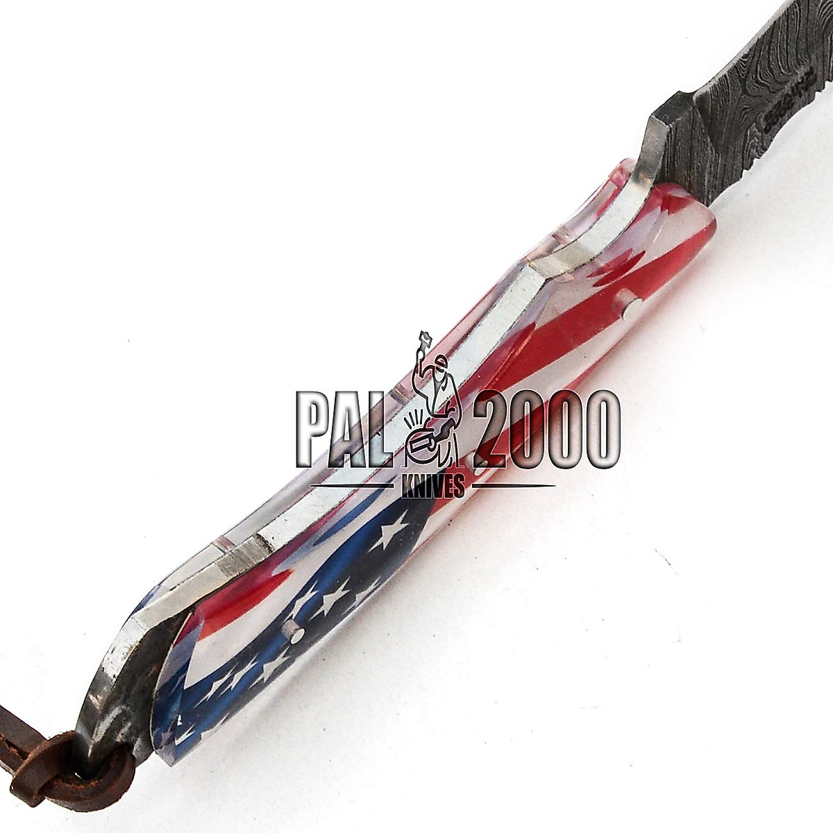 KNI-9817 Famous Full Tang Handmade Damascus Steel Knife with Genuine Leather Sheath