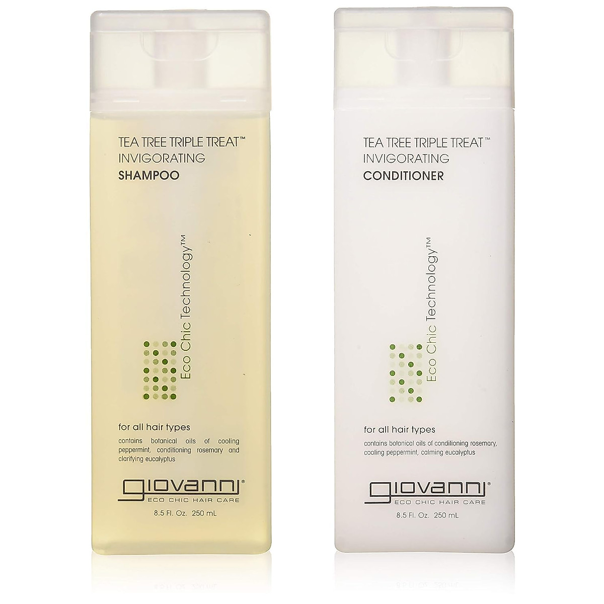 GIOVANNI Tea Tree Triple Treat Invigorating Shampoo & Conditioner Set - Cooling Peppermint, Eucalyptus, Rosemary, Helps Dry, Flaky Scalp, Salon Quality, Vegan, Cruelty Free, Paraben Free - 8.5 oz Each