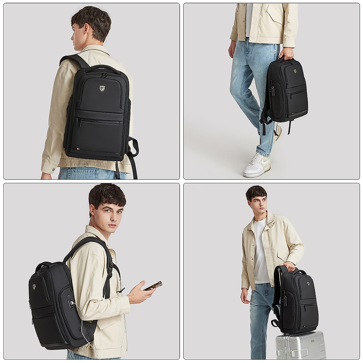 FENRUIEN Business Travel Backpack for Men, fit 15.6" Laptop Backpack, Waterproof Backpack with USB Charging Port, Anti-Theft luggage Backpack with TSA Lock, Daypack Backpack for College/School