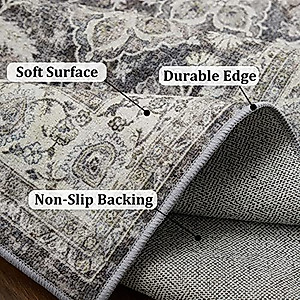 RUGSREAL Vintage Area Rug 5' x 7' Machine Washable Traditional Distressed Area Rugs Indoor Floor Cover Carpet Rug Velvet Mat Foldable Persian Accent Rug for Floor Decoration, Grey