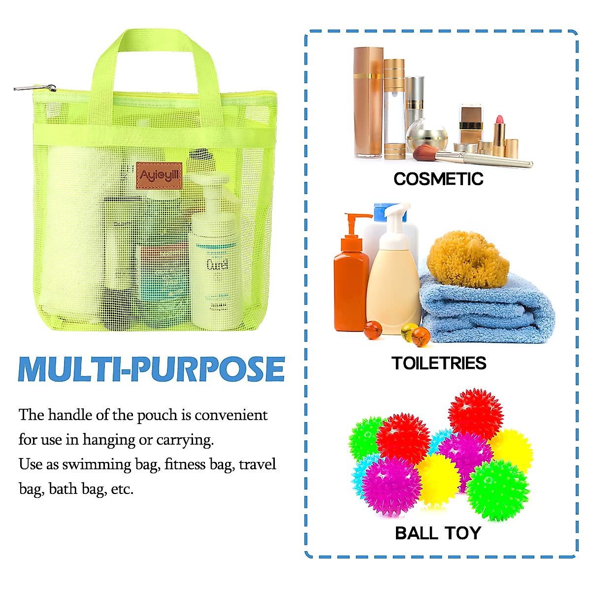 3 Pcs Portable Mesh Shower Caddy Tote, Quick Dry Tote Bag Mesh Beach Bags for Women, Hanging Toiletry and Bath Organizer for Travel Swimming Sports Gym Camp Shopping College Dorms (Blue Green Yellow)