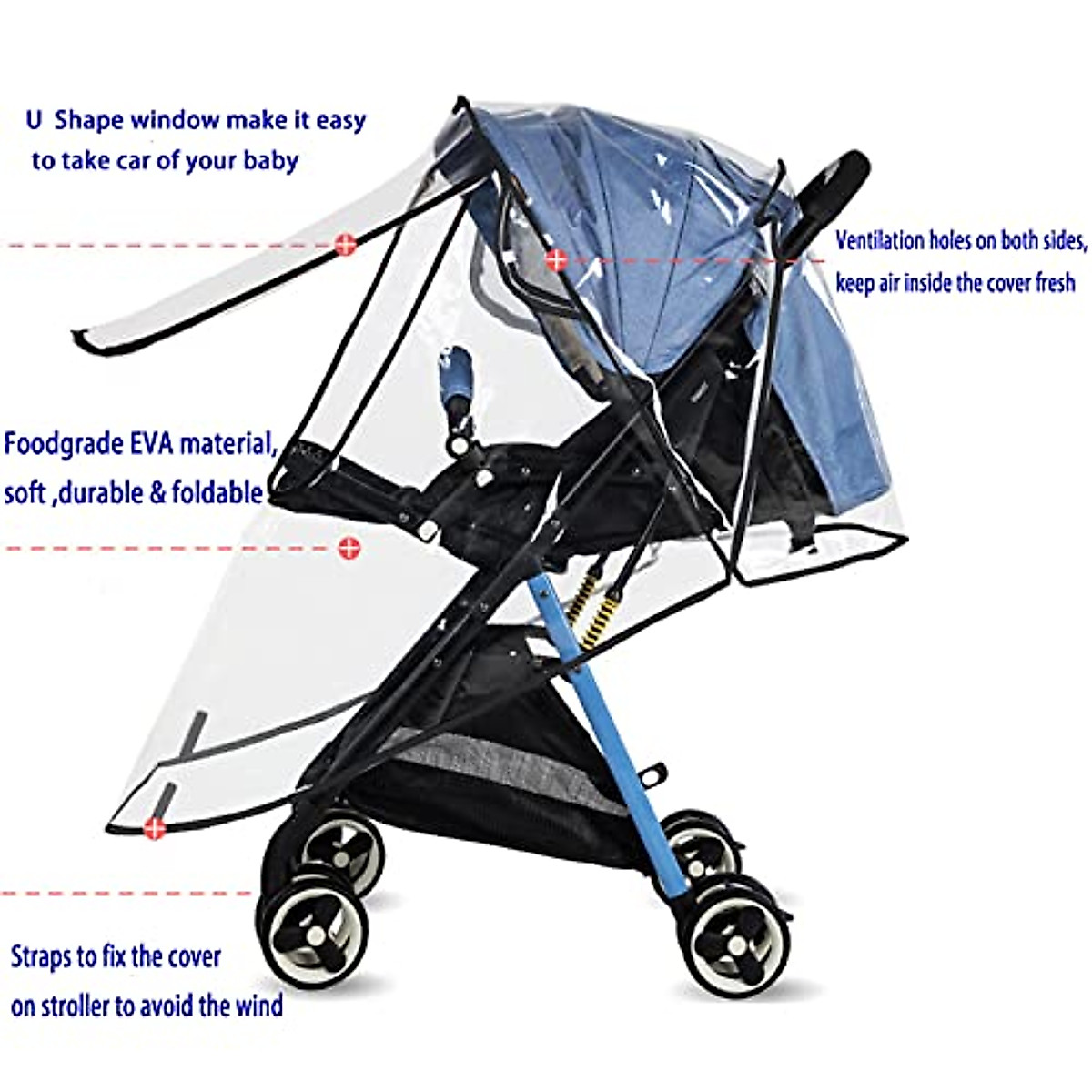 Baby Stroller Rain Cover with Mosquito Net Universal Stroller Cover Plastic Wind Weather Shield EVA Baby Travel Stroller Accessories