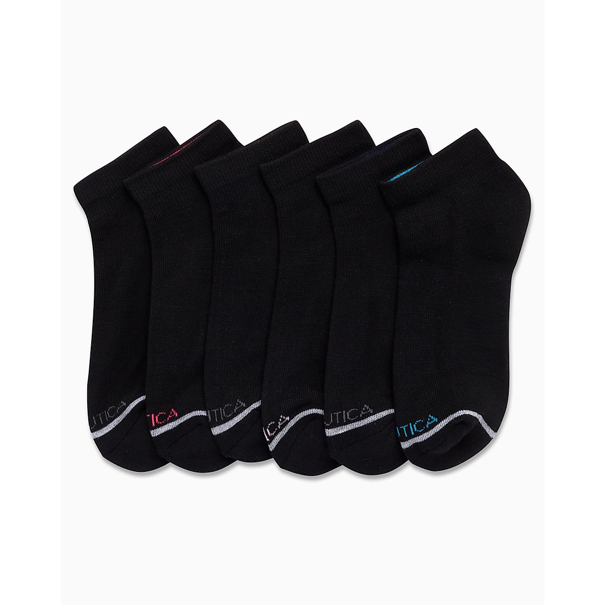 Nautica Women's Comfort Cushioned Quarter Cut Moisture Control Athletic Socks (6 Pack), Size 4-10, Black