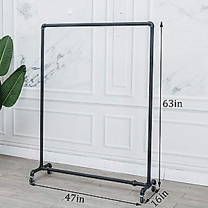 Tianman (47" Wx63 Tx16 D) Industrial Pipe Clothing Rack,Vintage Commercial Grade Pipe Clothes Racks,Rolling Rack for Hanging Clothes Retail Display,Heavy Duty Steampunk Iron Ballet Garment Racks
