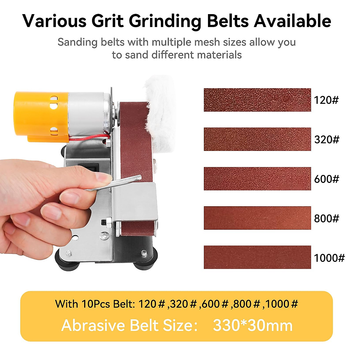 CAMXTOOL Mini Belt Sander - Power Belt Sanders, Small Bench Belt Sander Machine,7 Gear Adjustable Speed Electric Belt Sander for Metal Working, Knife Making Kits, Knife Grinder, DIY Woodworking,