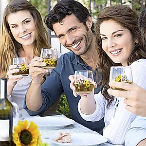 Nefelibata 4PCS Sunflower Wine Glasses 12oz Christmas Thanksgiving Gifts for Women Flower Print Tumblers Gift for Bridal Party Wedding You Are My Sunshine Whiskey Glasses