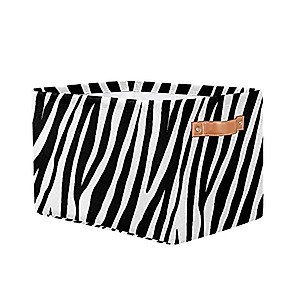 Storage Baskets Bin, Animal Zebra Skin Printed Collapsible Canvas Fabric Storage Bin Decorative Baskets Toy Organizer Rectangle Storage Boxes with Handles for Home Shelves Nursery,1Pack