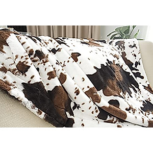 NativeSkins Faux Cowhide Throw Blanket (4.2 x 5.3 ft) - Plush and Cozy Cow Print