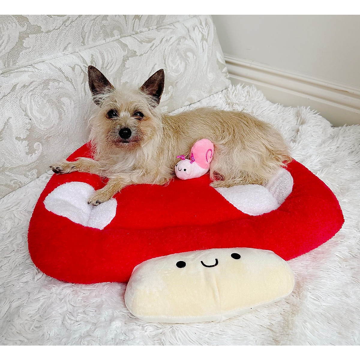 TONBO Soft Plush Small Cute and Cozy Nature Dog Cat Bed, Washer and Dryer Friendly (Mushroom)