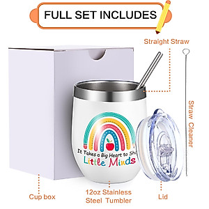 Nuenen Teacher Gifts for Women Teacher Appreciation Gifts It Takes a Big Heart to Shape Little Wine Tumbler 12 oz Stainless Steel Tumbler for Christmas End of Year Graduation Birthday Gifts