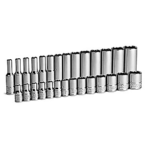 Capri Tools 1/4 in. Drive 12-Point Shallow and Deep Socket Set, Metric, 4 to 15 mm, 28-Piece