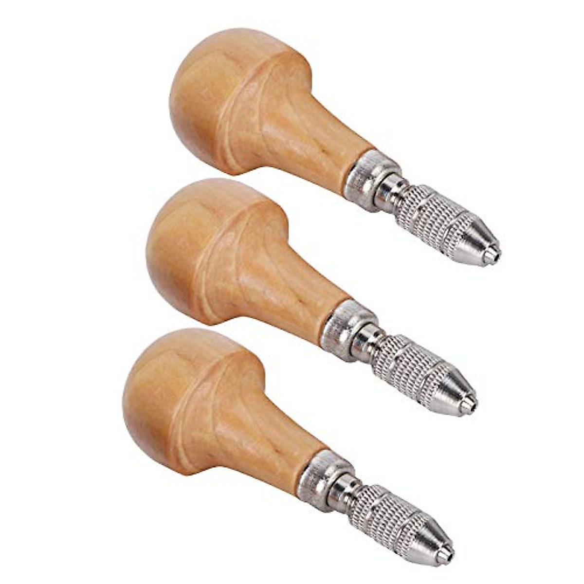 3 Set Hand Chucks Wooden Handles Pin Vise Hand Drill Wooden Handle Pear Shape Graver Handle for Diamond Stone Setting Graver Replacement