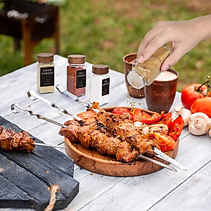 Yangbaga 35Pcs Glass Spice Jars with Labels，4oz Empty Square Spice Bottles with acacia wood lid & Shaker Lids and Silicone Collapsible Funnel Included