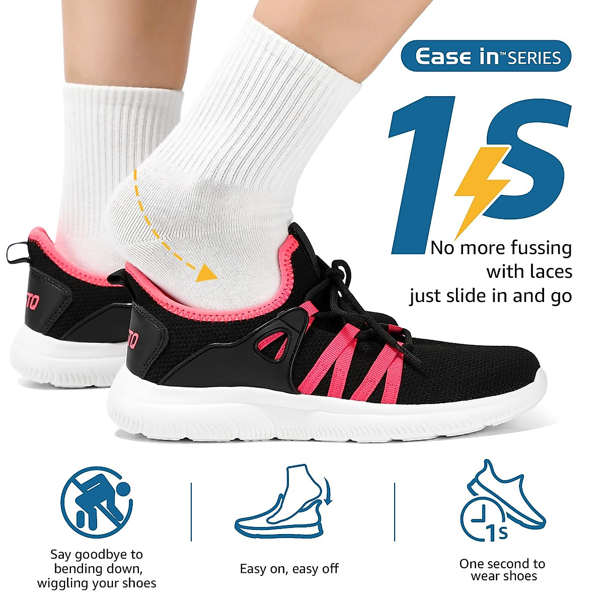 STQ Slip ins Slip on Walking Shoes Women with Arch Support Hands Free Workout Gym Slip on Sneakers Black Watermelon Red Size 8