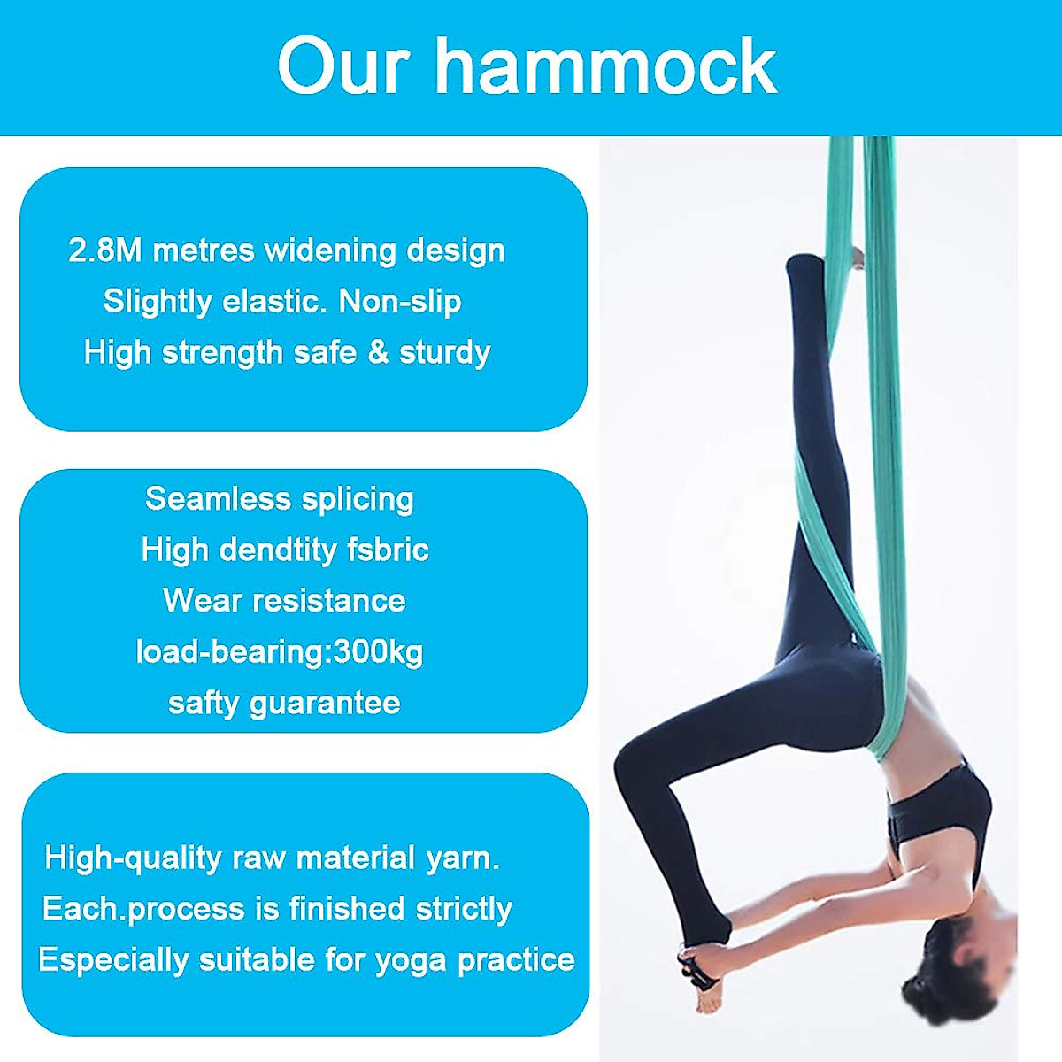 FOSER Aerial Yoga Hammock Aerial Yoga Swing with Daisy Chains Carabiners For Inverted Gravity Yoga Flip with Instruction Manual 5M×2.8M (Black)