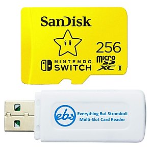 SanDisk 256GB Nintendo Switch MicroSDXC UHS-I Memory Card for Nintendo Switch OLED Model (SDSQXAO-256G-GNCZN) U3, Class 10, 4K UHD Bundle with (1) Everything But Stromboli MicroSDXC & SD Card Reader