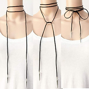 Sakytal Boho Long Choker Necklace Black Wrap Hippie Necklaces Chain Velvet Necklace Jewelry for Women