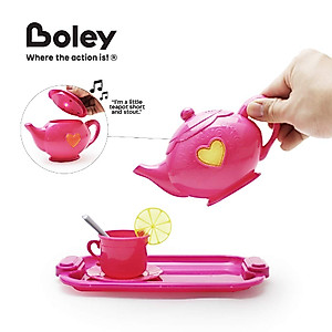 Boley Tea Set - 40 Piece Children's Tea Party Set with Princess Pink Teapot and Plastic Tray, Vintage Teacups with Saucers and Lemon Slices, Fancy Cake Stand with Cutlery and Play Food Mini Desserts