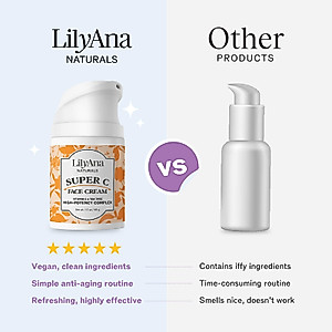 LilyAna Naturals Face and Neck Moisturizer for Women and Men - Moisturizer Face and Neck Cream for Dry Skin and Dark Spot Brightening (Super C, 1.7oz)