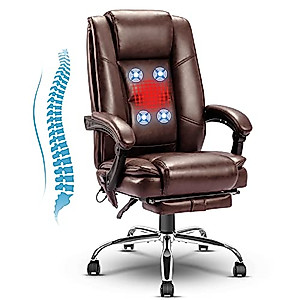 NOBLEMOOD Executive Office Chair, 4 Points Massage Desk Chair Heated Design Big and Tall Office Chair Ventilation Mesh Ergonomic Reclining Chair with Lumbar Support Pillow and Footrest(Brown)