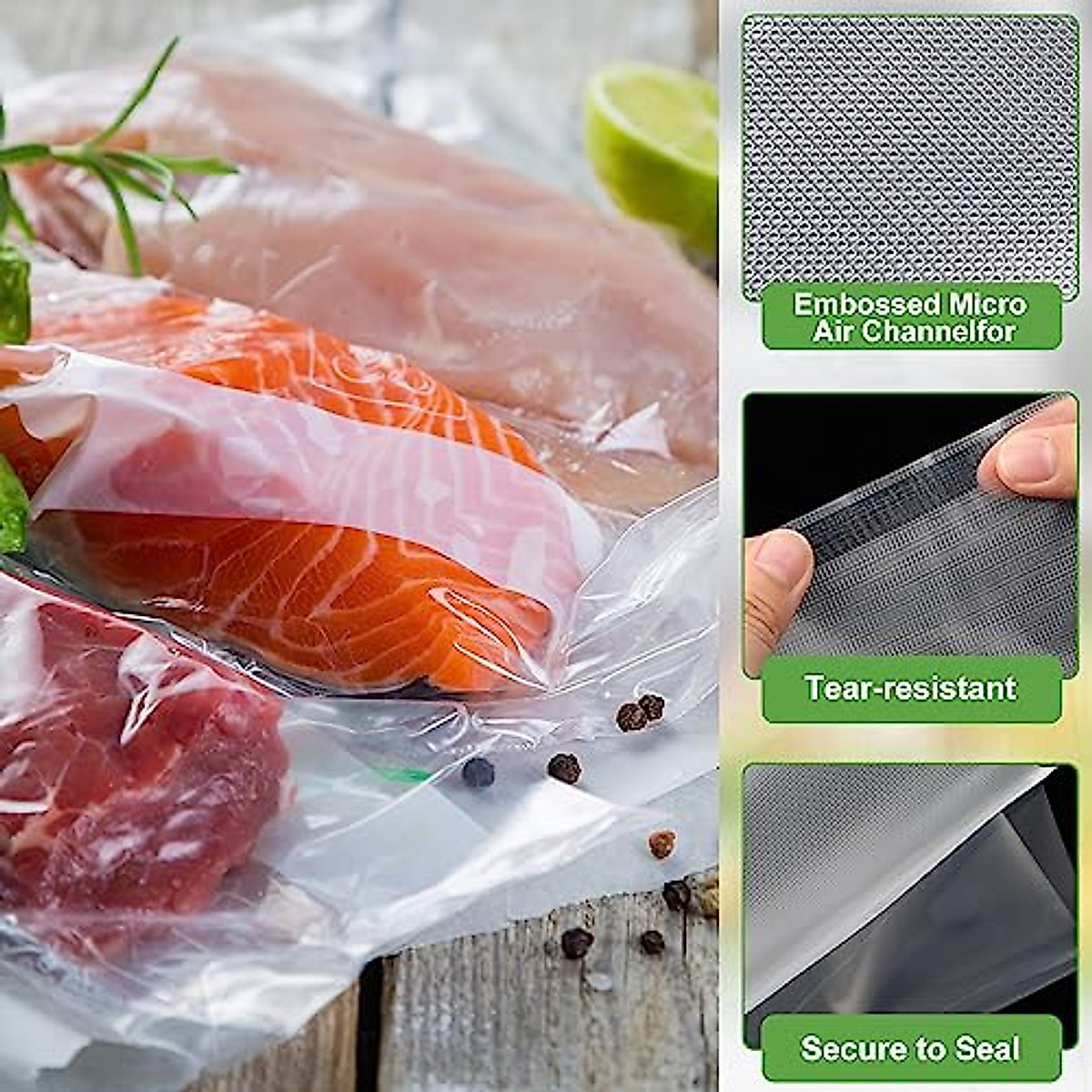 Dandat 600 Count Food Vacuum Sealer Bags 8 x 12 Inches Food Bags with Vacuum Seal Freezer Bags for Sous Vide Vacuum Sealer Precut Bags