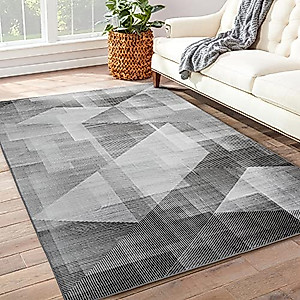 RUGSREAL Washable Rug for Living Room Modern Geometric Indoor Area Rug Stain Resistant Non-Slip Low-Pile Contemporary Area Rug for Bedroom Home Office, 8' x 10' Grey