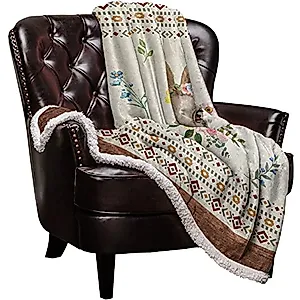 Fantasy Staring Easter Bunny Sherpa Fleece Throw Blanket - Farmhouse Easter Eggs Rabbit Spring Flower Fluffy Super Soft Microfiber Blanket Fuzzy Blanket for Couch Bed Sofa 50 x 80 Inches