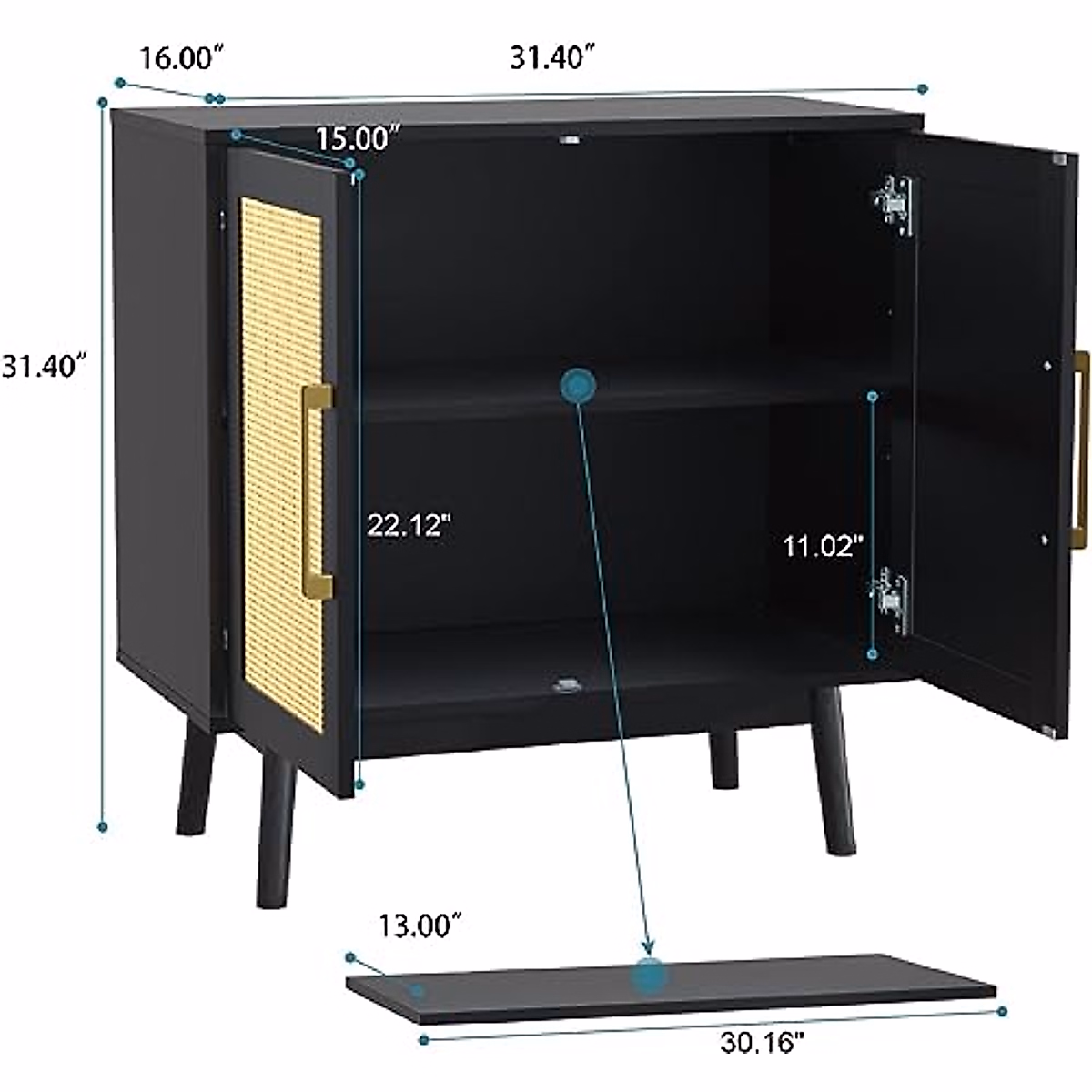 RESOM Black Rattan Accent Storage Cabinet, Sideboard Buffet Cabinet with Rattan Doors, Modern Wood Cabinet for Living Room, Dining Room, Kitchen, Entryway and Hallway
