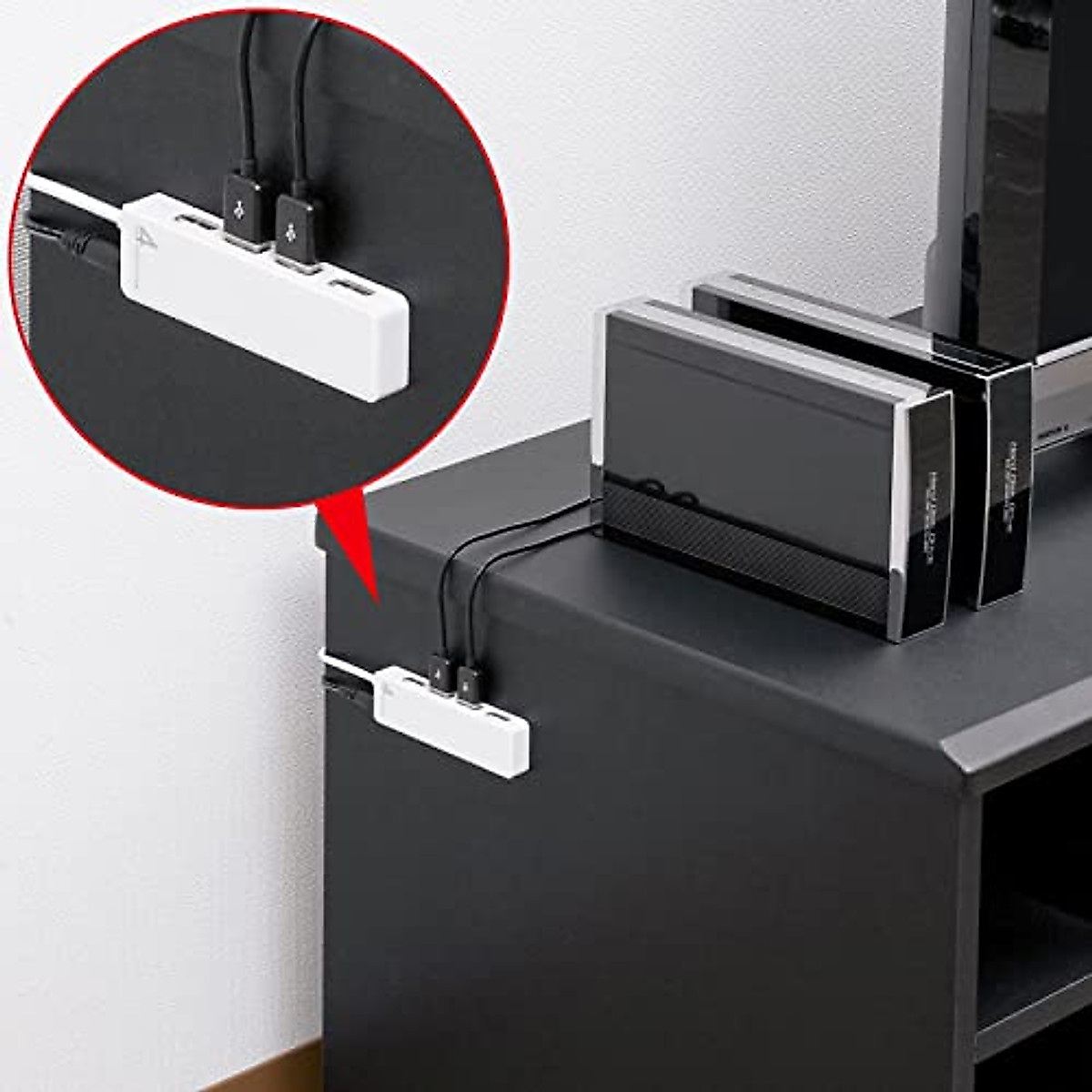 Sanwa Supply USB-HTV410WN2 4-Port USB 2.0 Hub with Velcro HDD Connection (White)