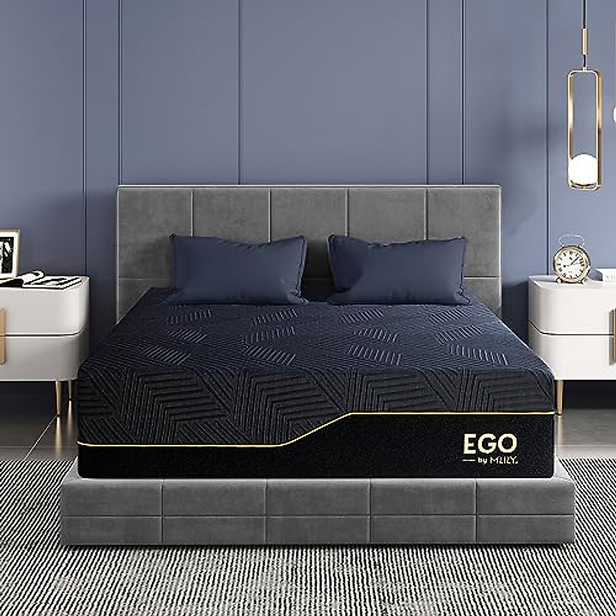EGOHOME 14 Inch Queen Memory Foam Mattress for Back Pain, Cooling Gel Bed in a Box, Made in USA, CertiPUR-US Certified, Therapeutic Medium Mattress, 60”x80”x14”, Black