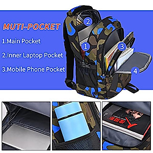 Yvechus Camo Backpack Set with Lunch Bag Lightweight Waterproof School Backpack Bookbag for Boys Girls (C-Style Camo Blue)