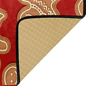 Kitchen Rugs Christmas Gingerbread Cookies Design Non-Slip Soft Kitchen Mats Bath Rug Runner Doormats Carpet for Home Decor, 39" X 20"