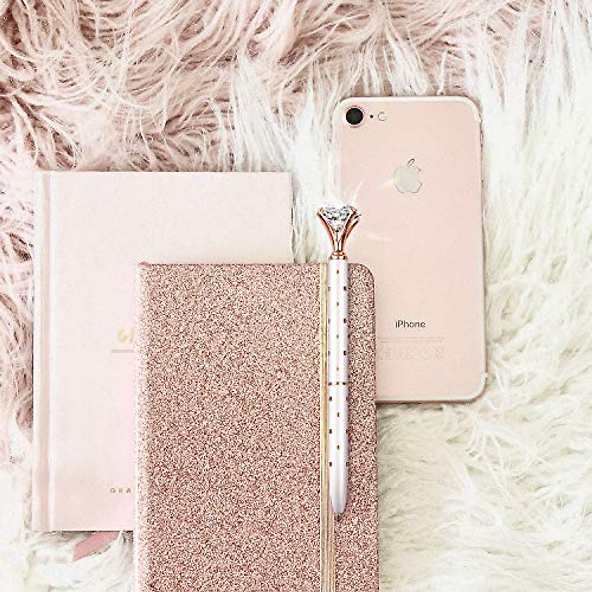 JOANCÉE 16 PCS Diamond Pen With Big Crystal Bling Metal Ballpoint Pen, Office Supplies And School, Rose Gold/White Rose Polka Dot/Silver/Rose Gold With White Polka Dots, Includes 16 Pen Refills