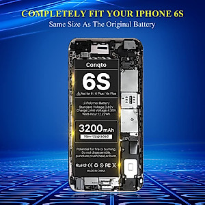 SHENMZ Upgrade Battery for iPhone 6S, [3200mAh] 2023 New Version 0 Cycle Ultra High Capacity Battery Replacement for iPhone 6S Model A1633,A1688,A1700, No Tools