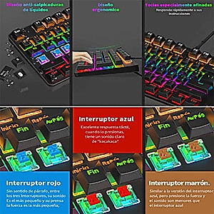 eboxer-1 Gaming Keyboard, USB Wired Keyboard with RGB Rainbow Backlit, 104 Keys Spanish Keyboard with Ñ and Blue Switch, Mechanical Keyboard for Desktop Notebook