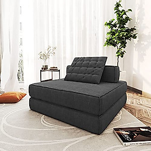 ORRD Modular Fold Sofa Bed, Modern Linen Convertible Sleeper 2 Seater Sectional Couch Tufted Sofa Floor Couch Padded Cushion for Living Room, Bedroom (Grey)