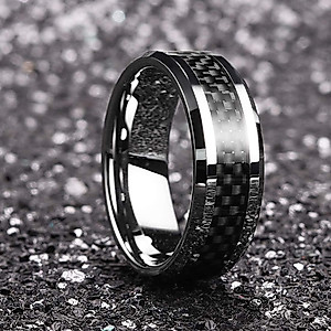 King Will GENTLEMAN Men's Black Tungsten Carbide 8mm Carbon Fiber Inlay Comfort Fit Wedding Band Ring 10