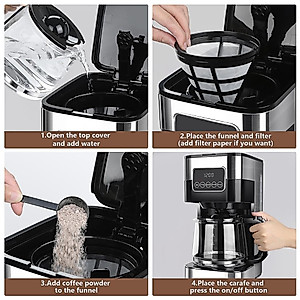 10-Cup Coffee Maker,Programmable Coffee Machine with Touch Screen,Glass Carefe,Reusable Filter,Auto Shut-Off and Pause,Regular & Strong Brew for Home and Office,Silver and Black