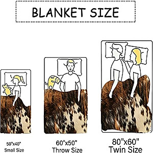 Animal Skin Cow Fur Throw Blanket All Season Brown Black Flannal Plush Warm Animal Skin Blankets Lightweight Soft Fuzzy Throws Blanket for Bed Sofa Couch Travel 60"x50"
