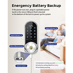 Hugolog Smart Lock,Keyless Entry Door Lock,Keypad Smart Door Lock,Smart Deadbolt Lock,Electronic Door Lock with Keyless Deadbolt,Bluetooth Digital Door Lock for Home,Airbnb,Garage