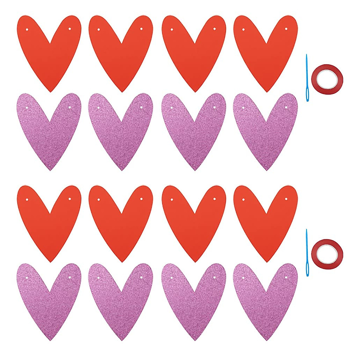 SaktopDeco Red Pink Glitter Heart Garland Banner Valentines Day Banner for Romantic Wedding Anniversary Party Fireplace Decorations