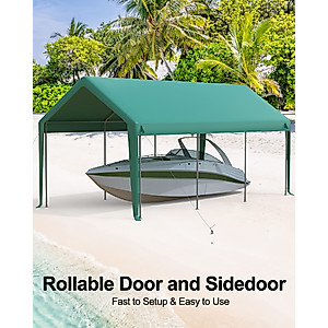 GAOMON 13'x20' Carport, Heavy Duty Portable Garage, 1.0 mm Steel Poles & 180 g PE Waterproof Canopy, for Boat, and Pickup Truck Green