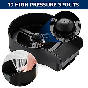 ZHIBAI Cup Washser for Sink Stainless Steel, Upgraded 10 360° High Pressure Jets Glass Rinser, Bottle Rinser for Rinse the Rim, Kitchen Sink Accessories, Black