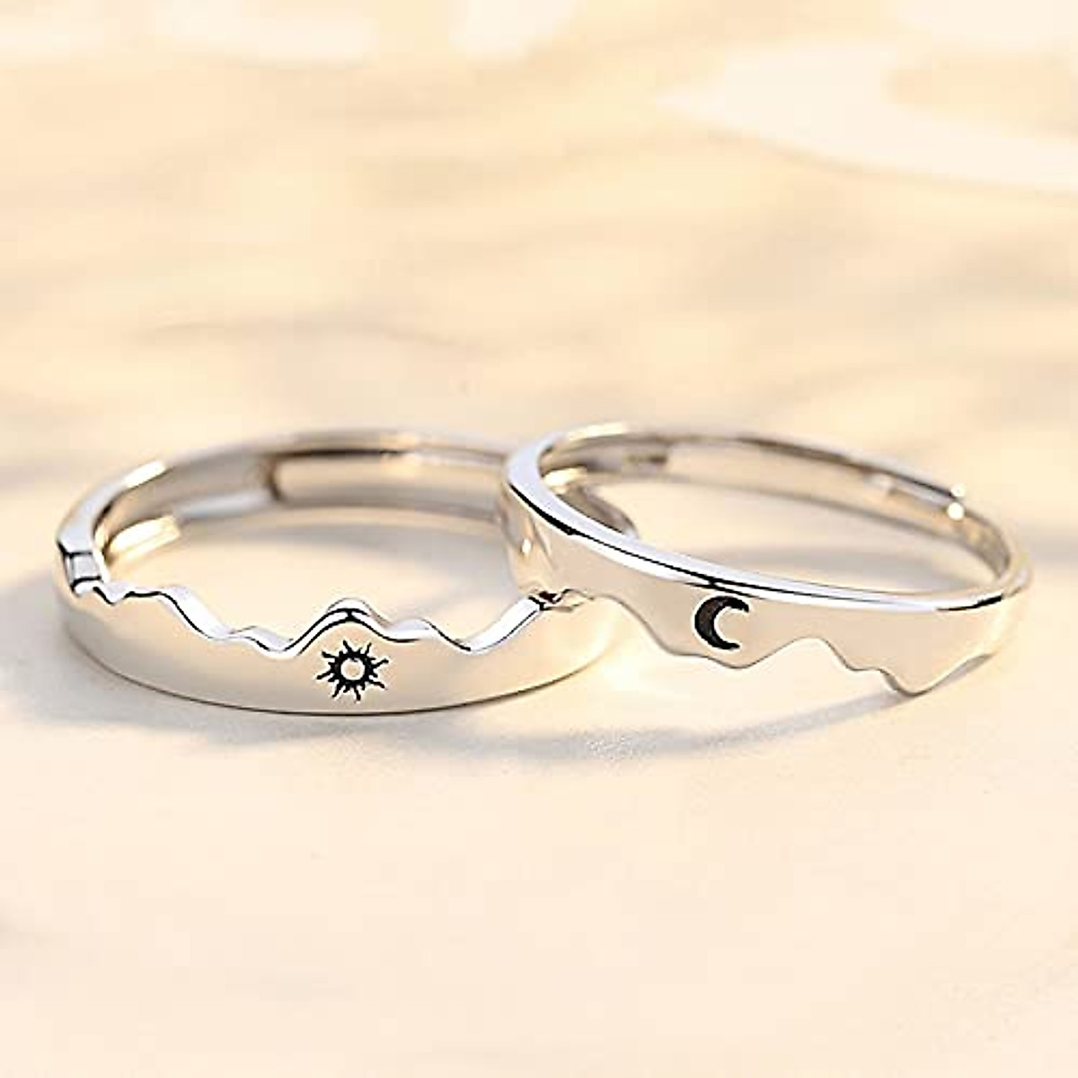 YangQian Matching Rings for Couples Promise Statement Rings for Her and Him Set Sun Moon Couple Rings Best Friend Rings for 2