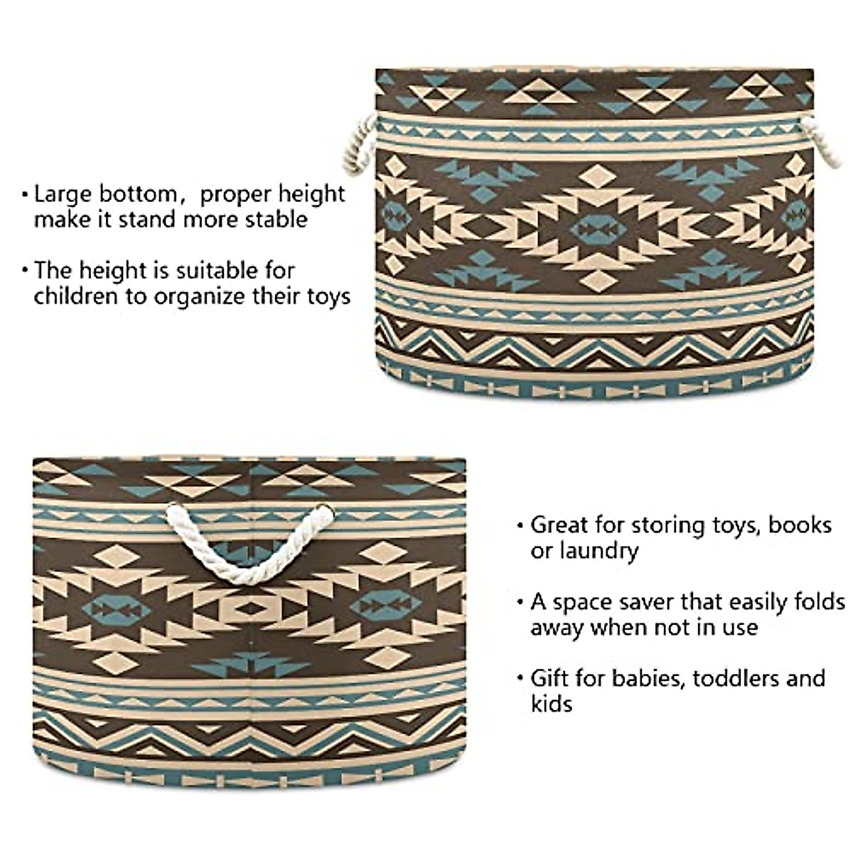 xigua Large Storage Basket Cotton Rope Basket Retro Aztec Navajo Baby Laundry Basket for Blankets Toys Storage Basket Laundry Hamper